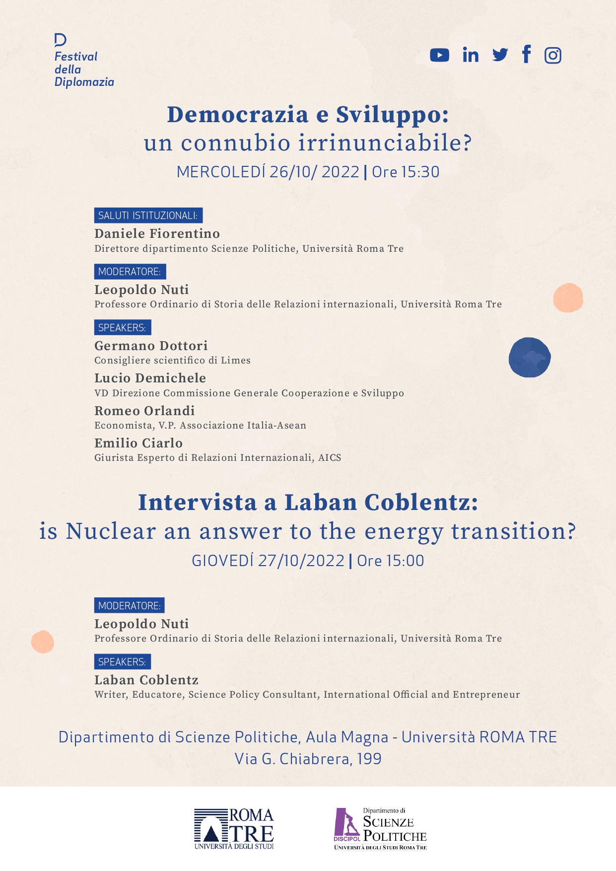 Eventi festival della Diplomazia - Università Roma Tre